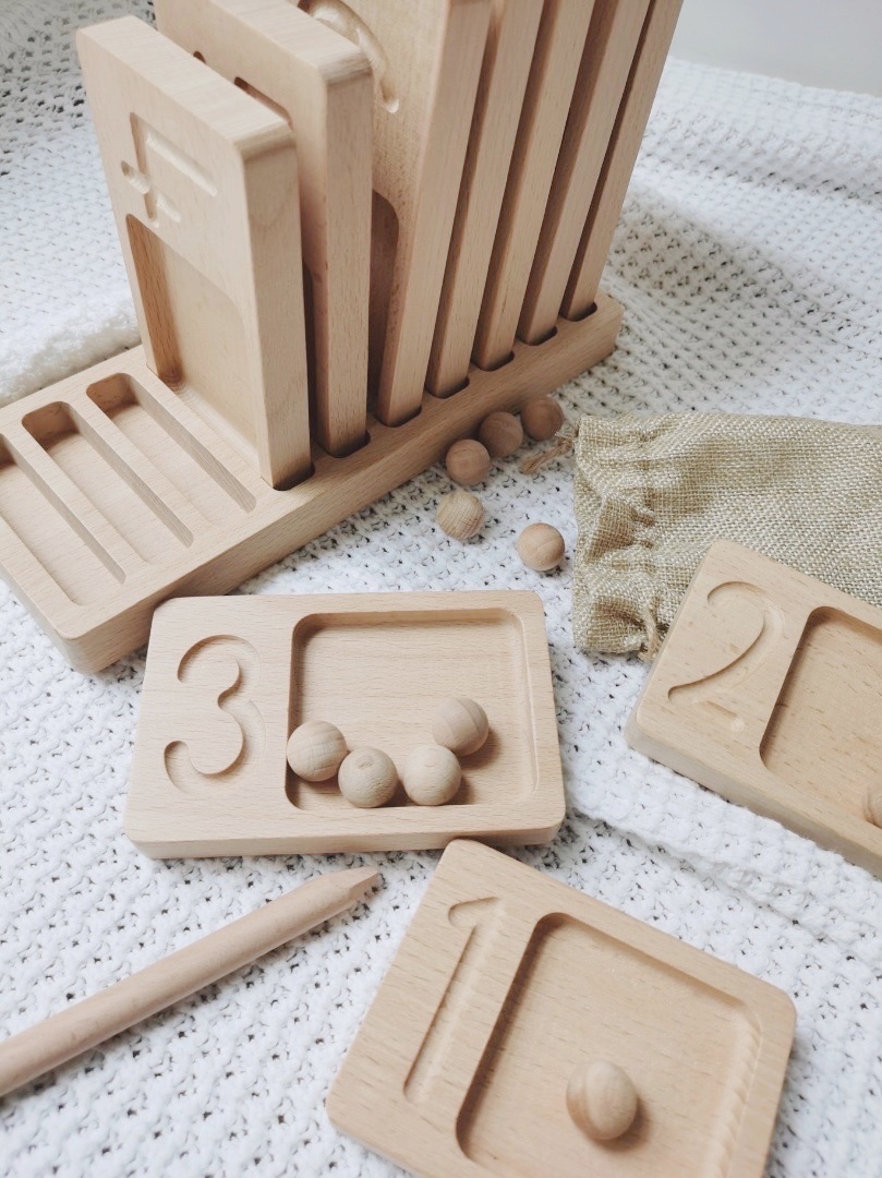 Montessori Wooden Number Tracing & Counting Boards